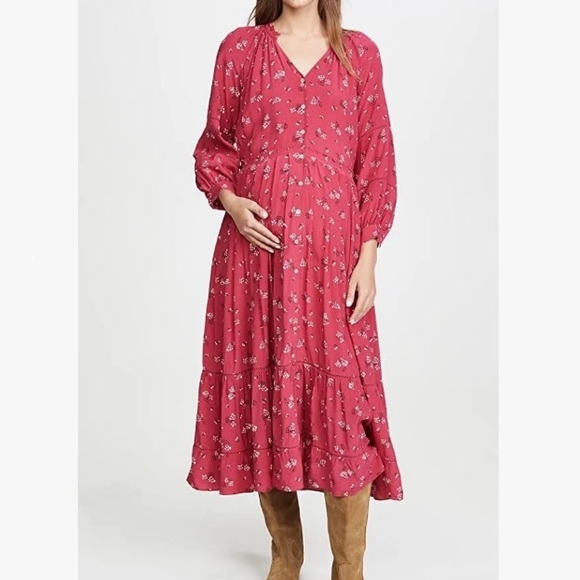 Hatch | Dresses | Hatch Pink Red Floral Maternity Flowy Myra Midi Dress ...